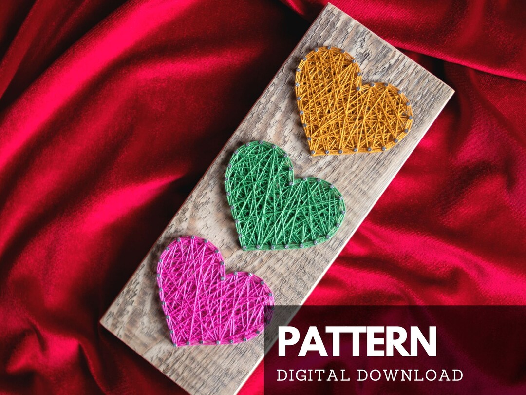 3 Hearts String Art Pattern Printable - 3 Heart String Art Pattern ...