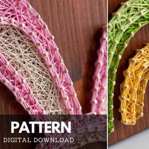 Easter Rainbow String Art Pattern Printable - Rainbow With Bunny Rabbit Ears DIY String Art Nail ...