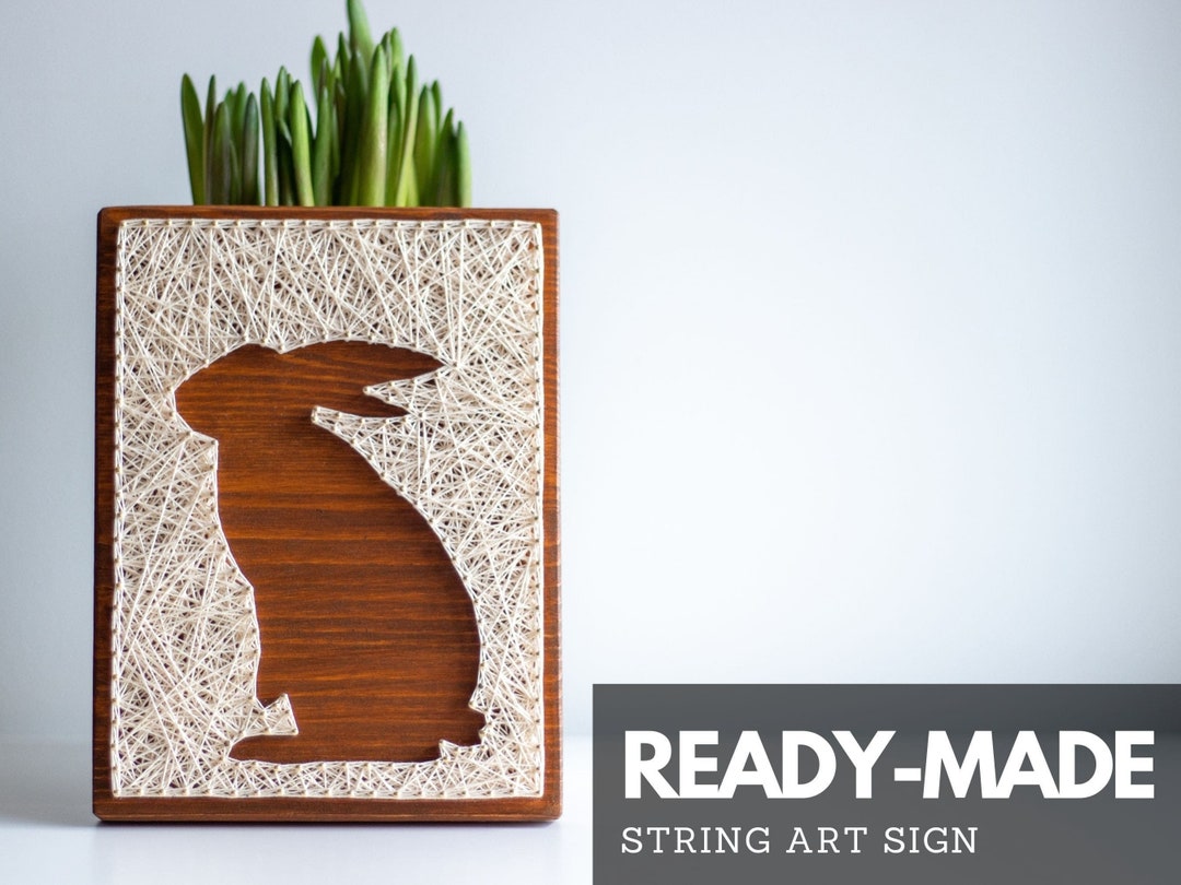 Bunny Wood Sign, String Art Rabbit Silhouette Wall Art Sign for Easter ...