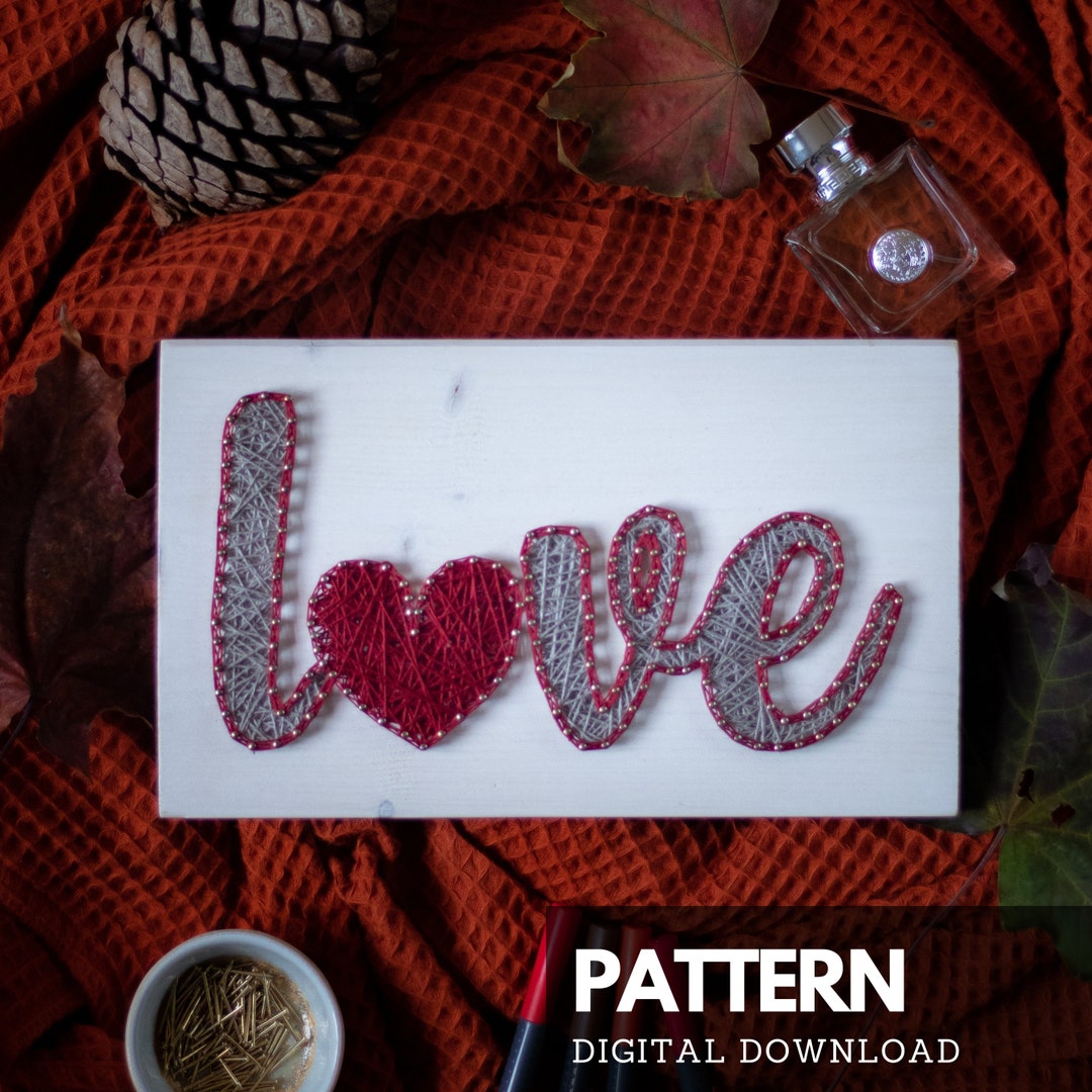 Love Wood Sign String Art Pattern Printable Love Sign With Heart DIY String Art Template With ...