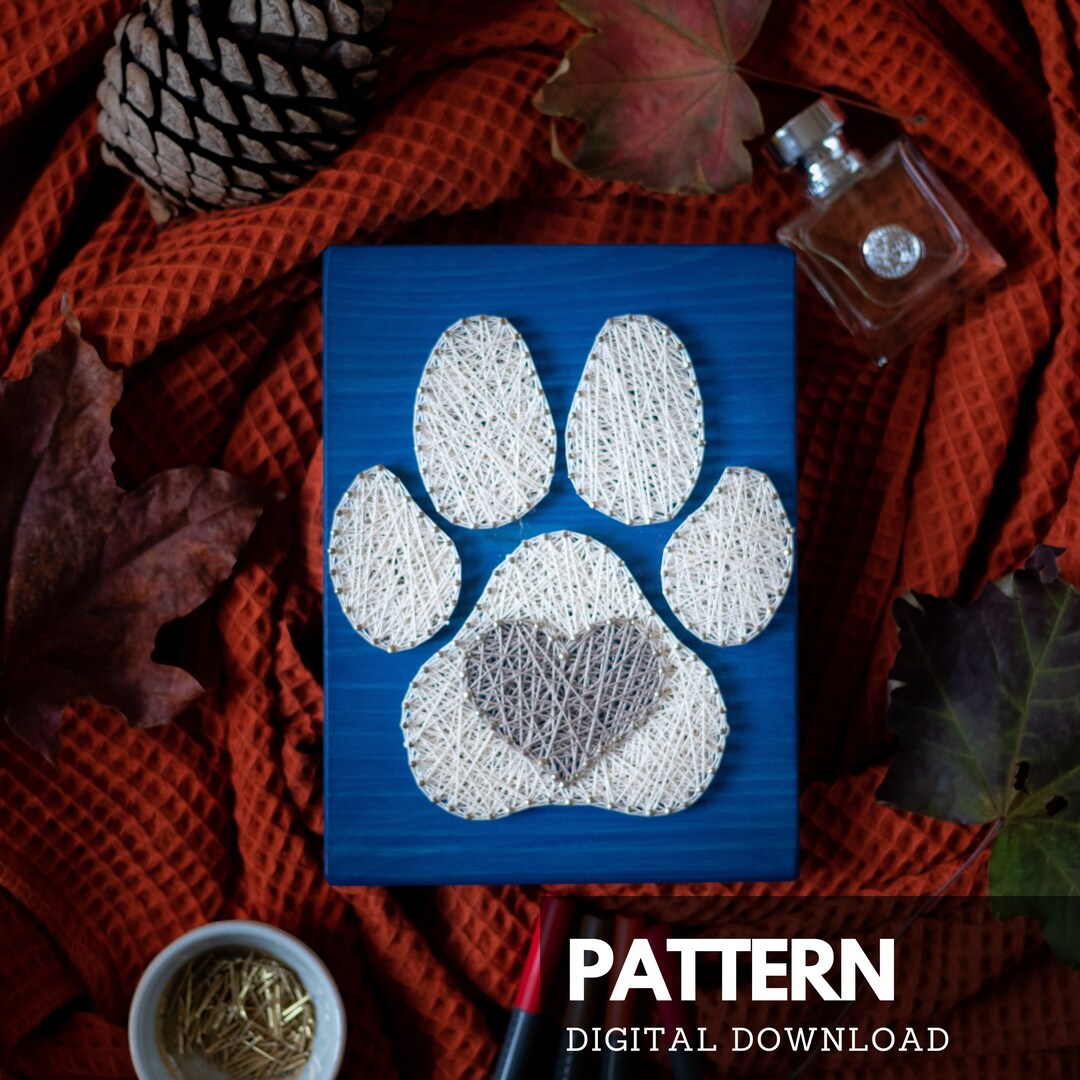 Dog Paw String Art Pattern Printable - Easy Paw With Heart DIY String ...