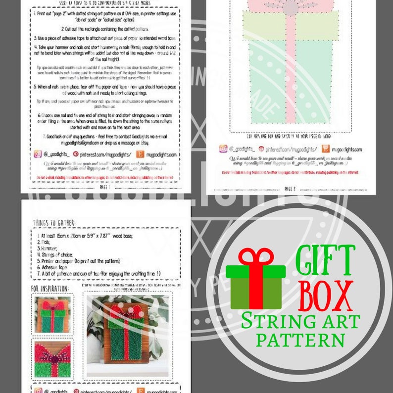 Gift Box String Art Pattern Printable String Art Template - Etsy