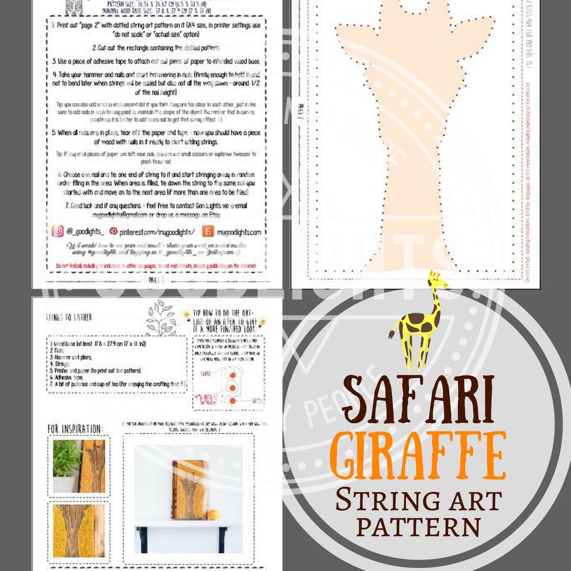 Giraffe Silhouette String Art Pattern Printable Giraffe DIY - Etsy