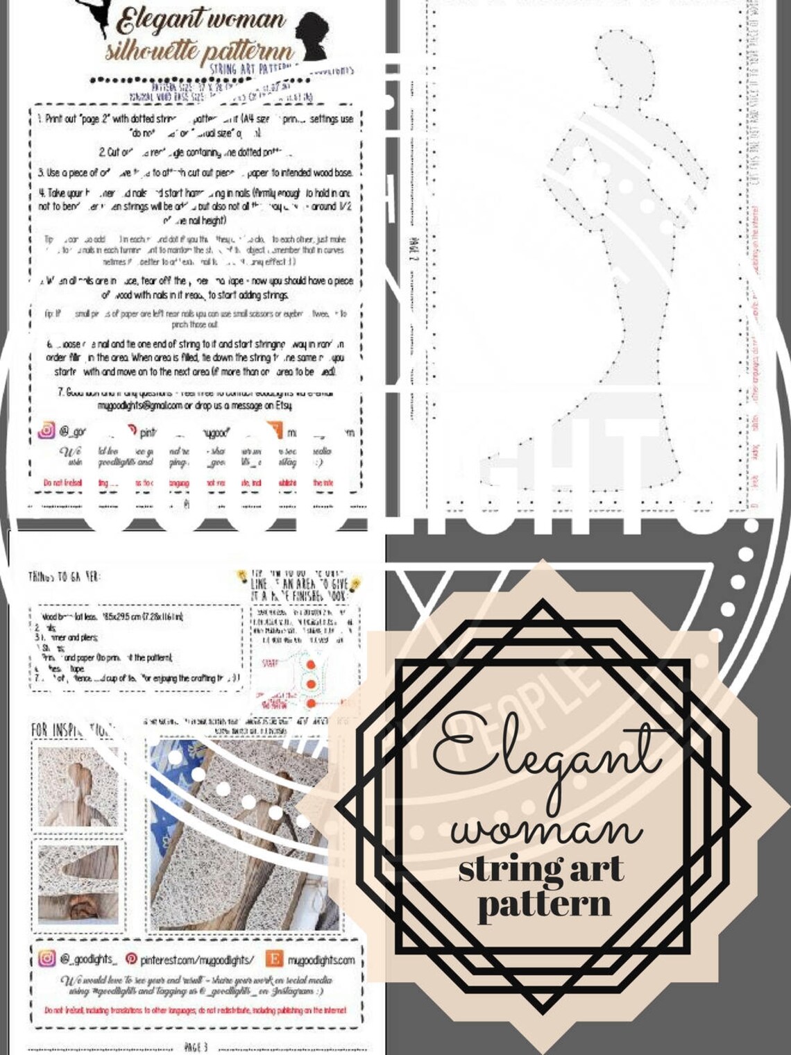 String Art Pattern Printable Lady Woman Silhouette DIY | Etsy