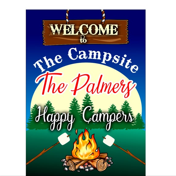 Welcome to the Campsite-camp Sign Featuring Hanging Sign Happy - Etsy