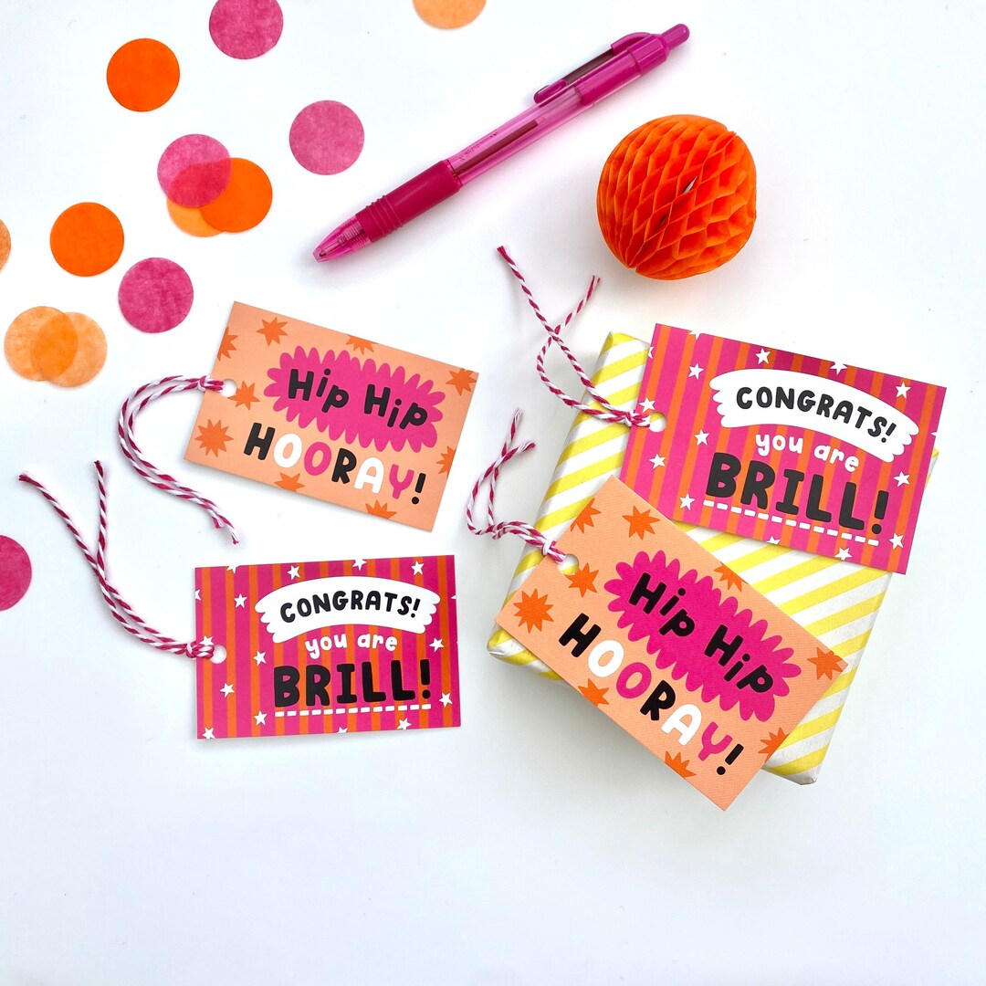 Congrats Gift Tags 4 Pack, Hip Hip Hooray Gift Tags, Congratulations ...
