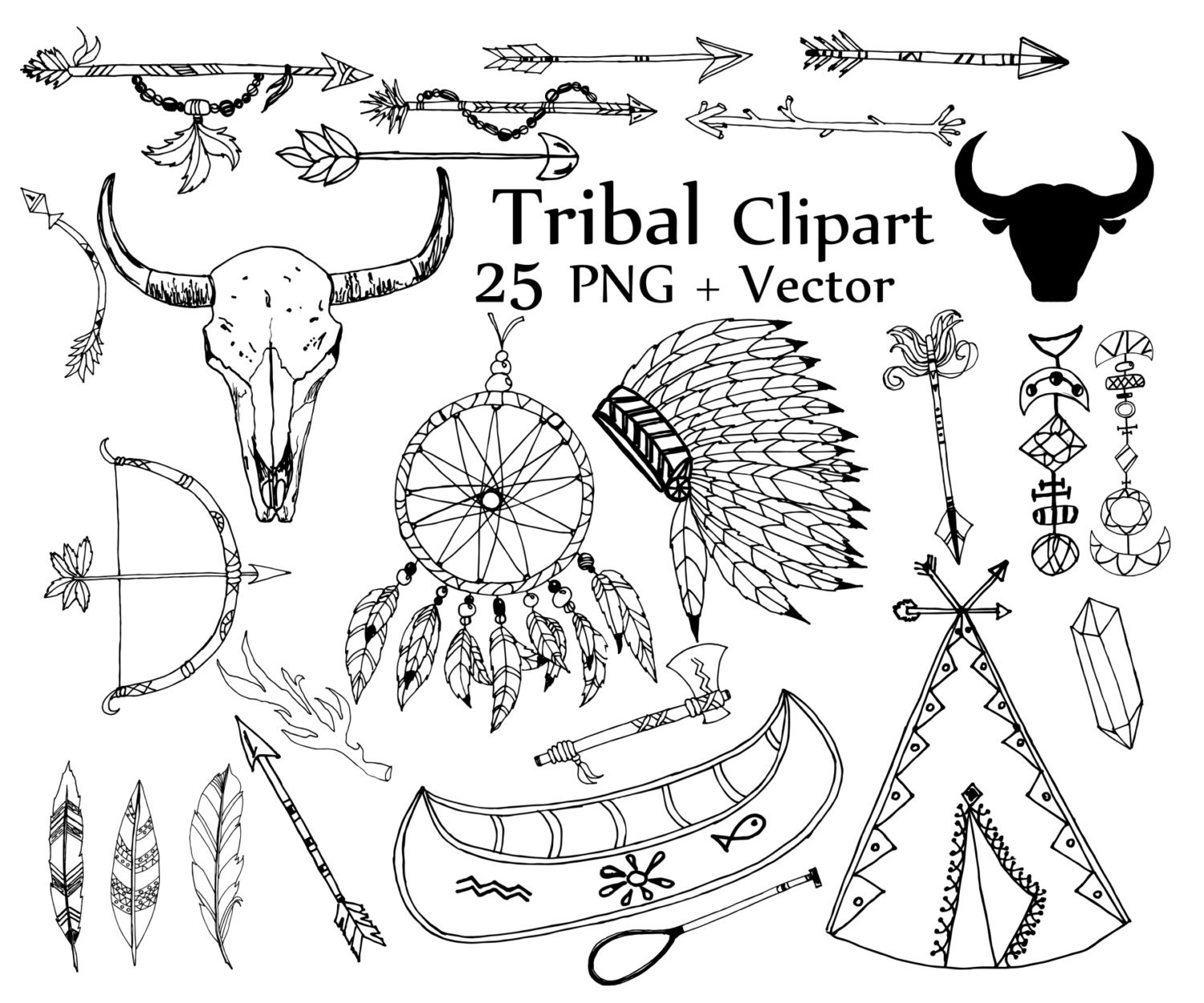 Tribal clipart: TRIBAL CLIP ART Doodle clipart | Etsy
