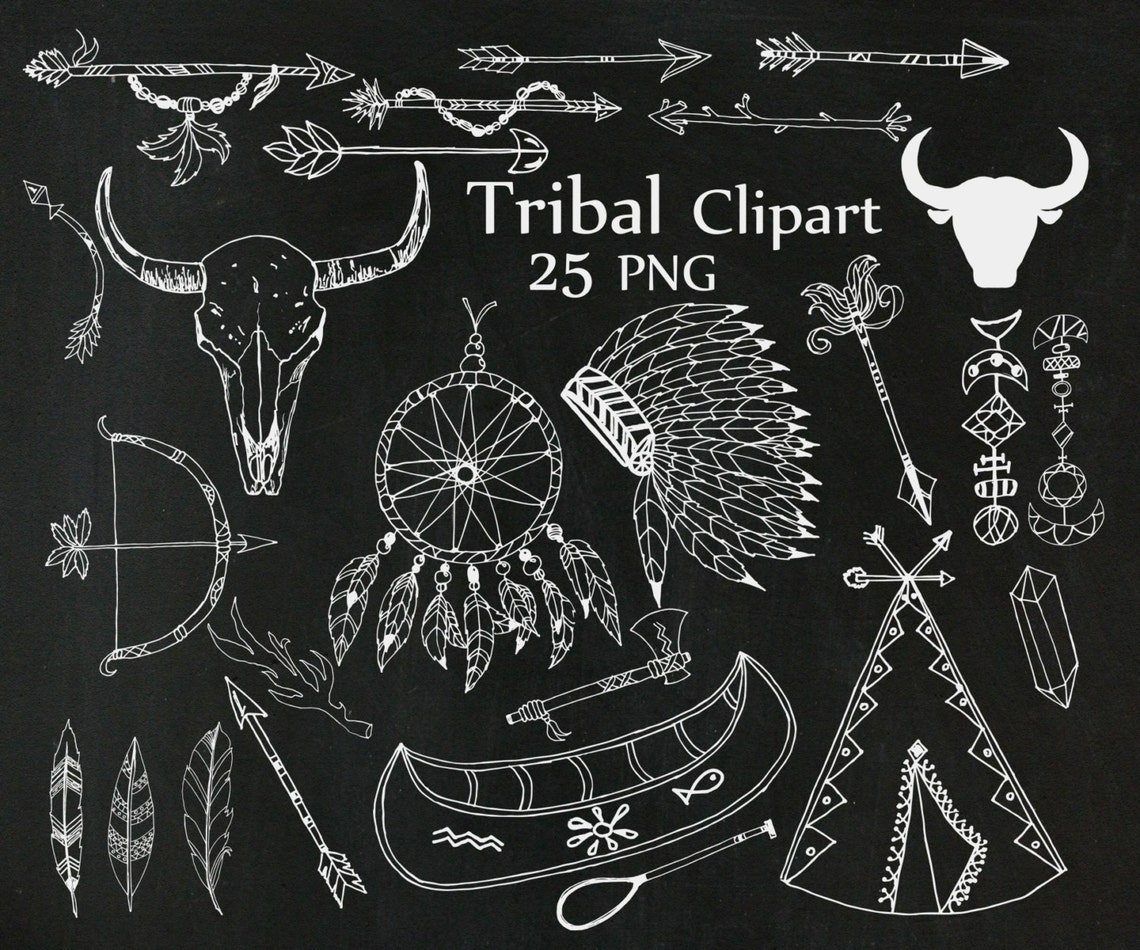 Chalkboard Tribal Clipart: doodle Clipart Boho - Etsy
