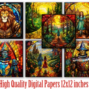 Wizard of Oz Digital Papers,stained Glass Digital Papers,stained Glass ...
