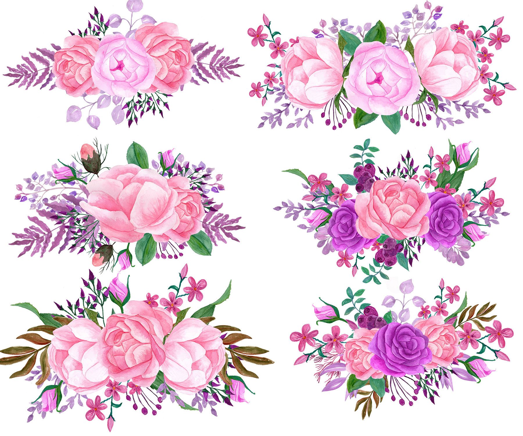 Pink Watercolor Bouquets Clip Artfloral Bouquetspink - Etsy