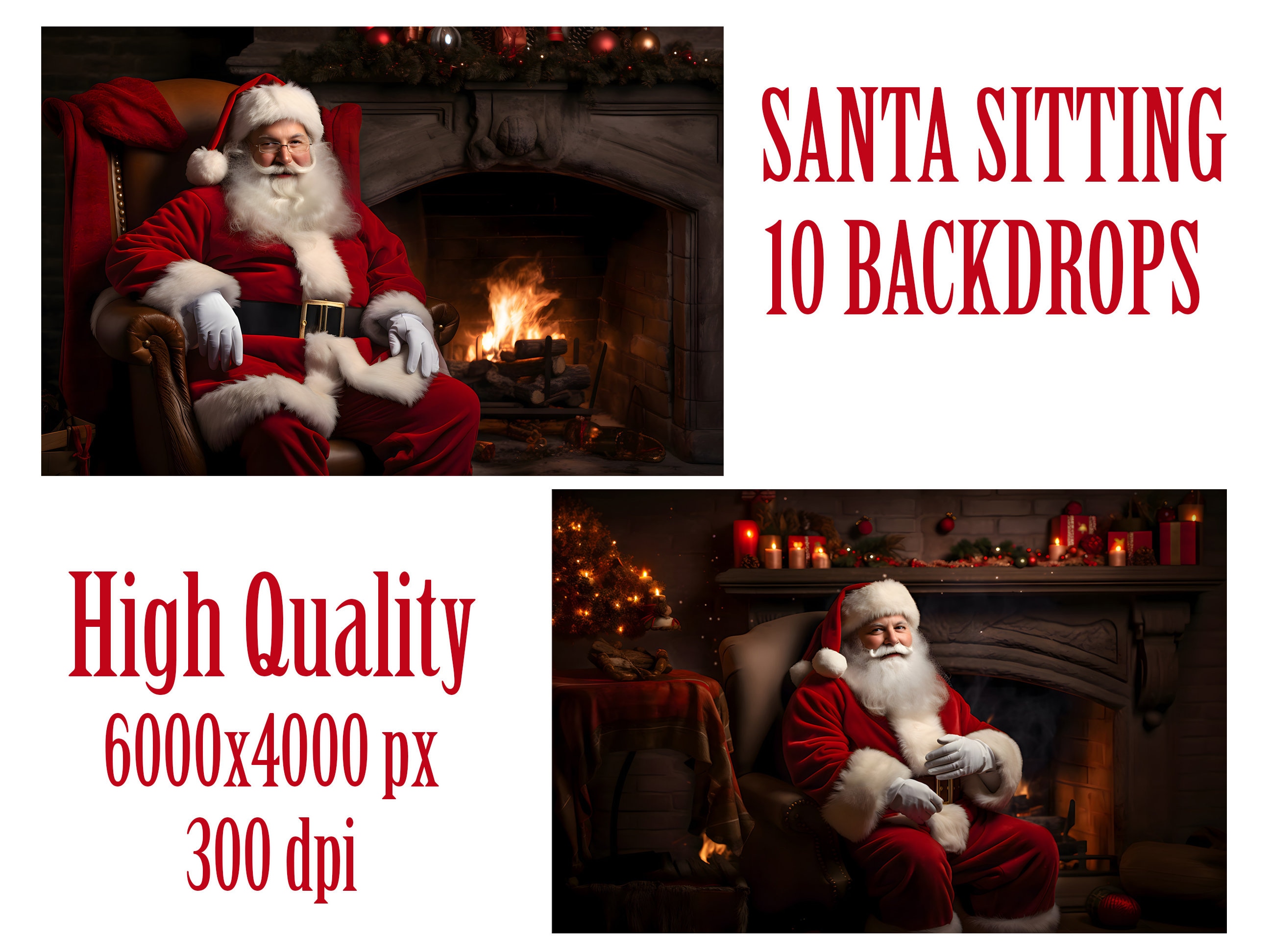 Santa Claus Christmas Digital Backdrop Santa Sitting Backdrops,santa's ...