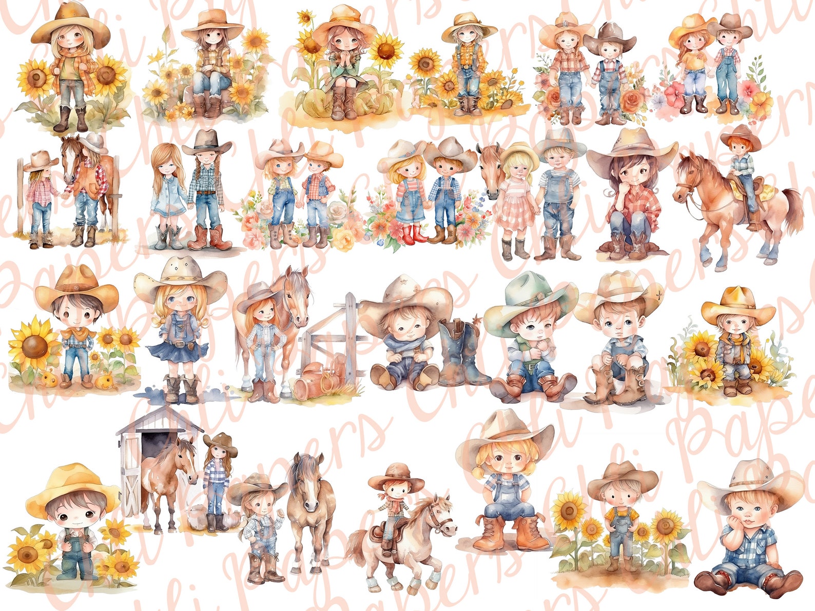 Cowboy Clipart,watercolor Cowboys Clipart,cowgirl Clipart,baby Cowboy ...
