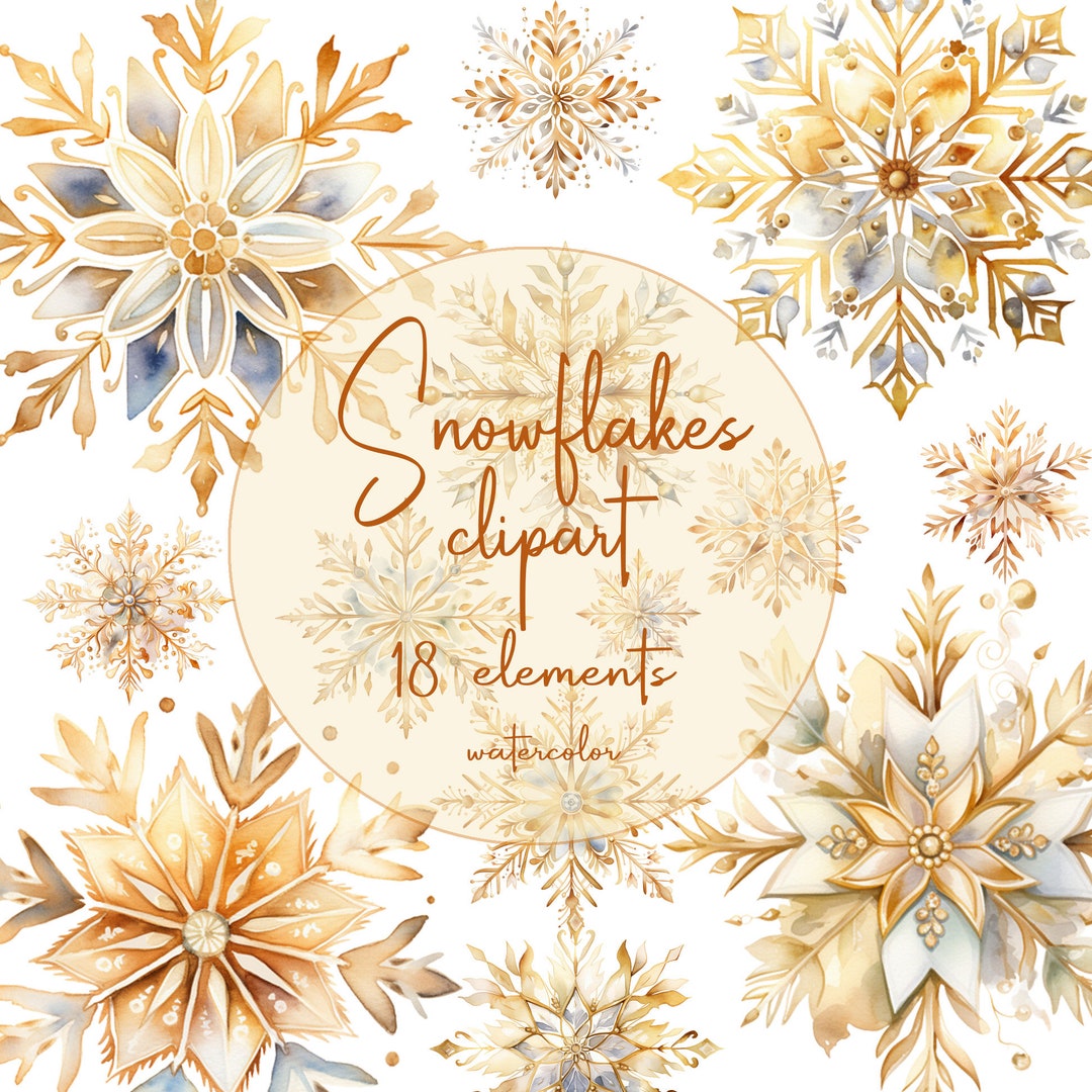 Watercolor Snowflakes Clipart: "christmas CLIP Art" Gold Snowflake Clip ...