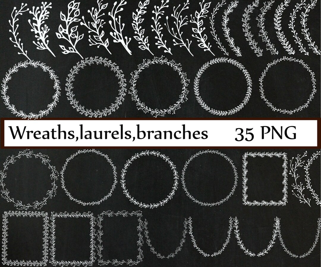 Chalkboard Laurels Wreath Clipart: chalkboard CLIP Art Hand Drawn Chalk ...
