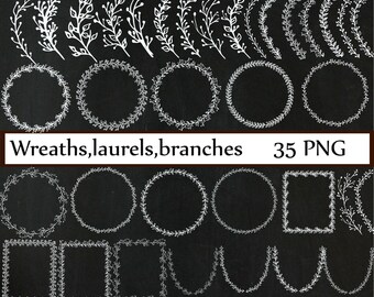 Laurels Clipart / Wreaths Banners Arrows Chalk / Clip Art for - Etsy