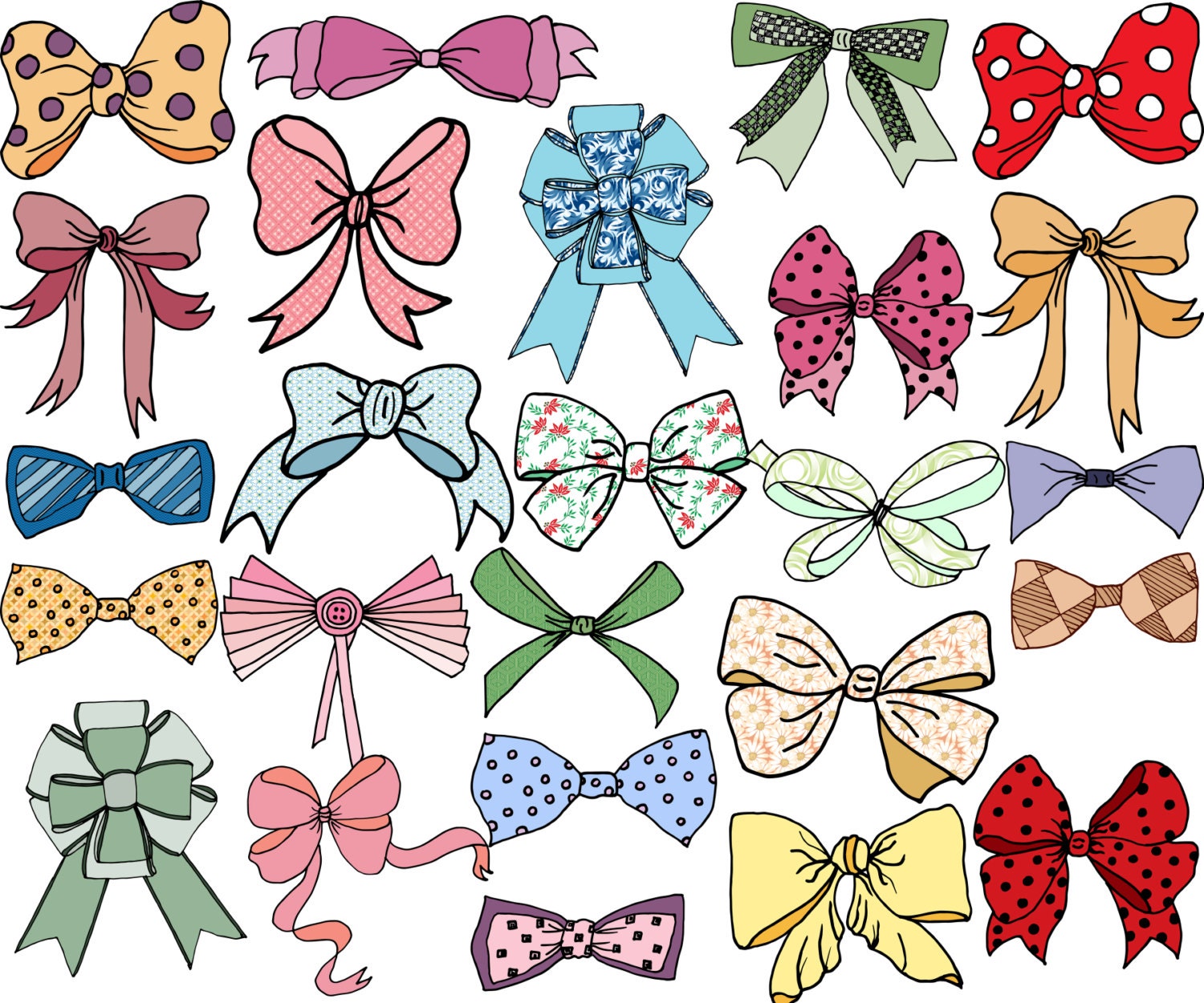 Bows clip art: BOWS CLIPART Doodle Ribbons Clip | Etsy