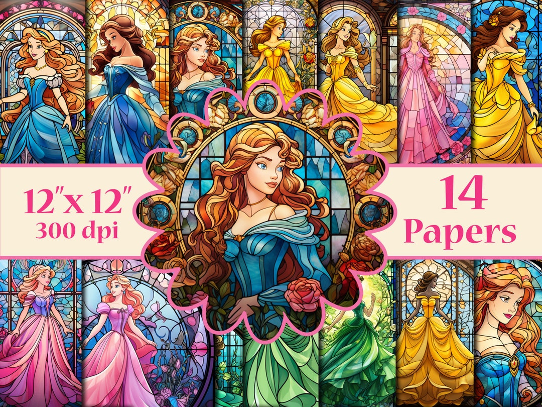 Princesses Digital Papers,stained Glass Digital Papers,fairytale Papers ...