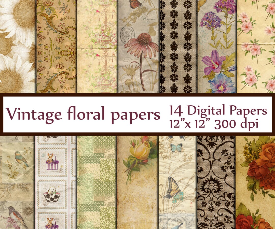 Floral Vintage Digital Papers: "antique Paper" Ephemera Papers ...