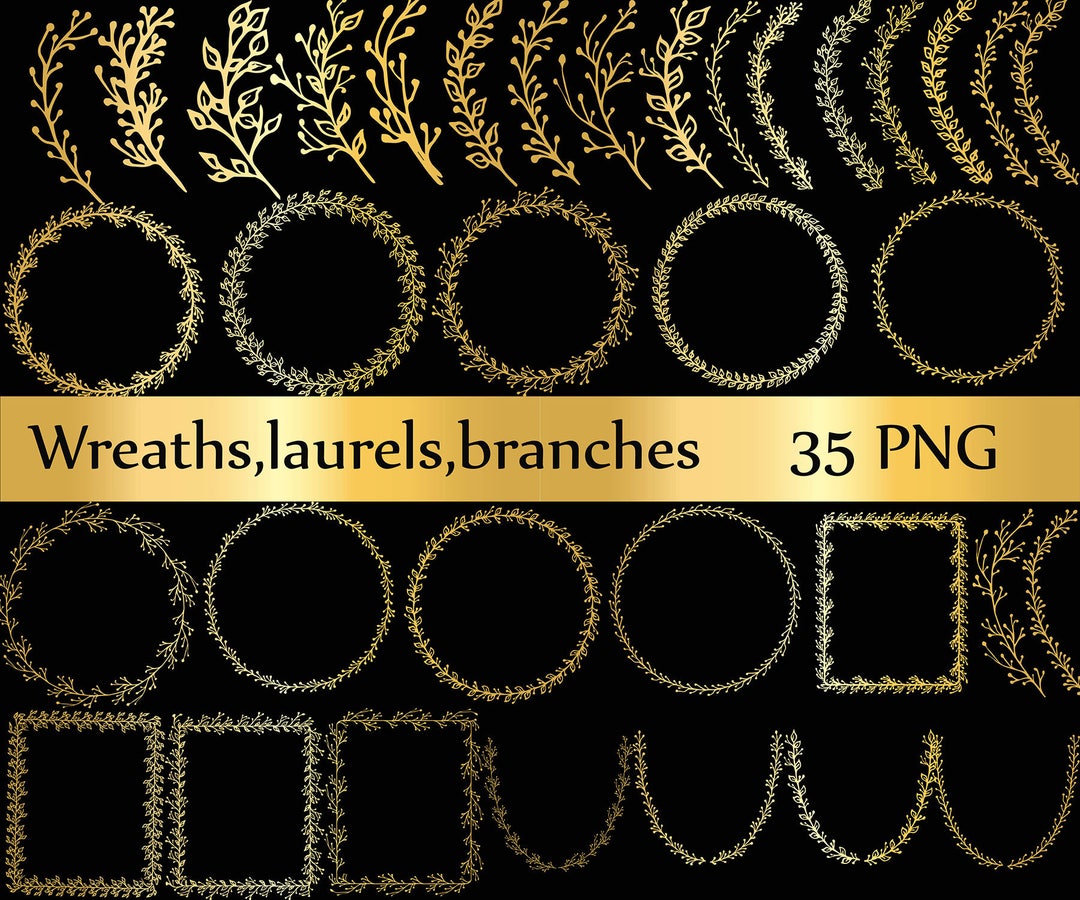 Gold Laurel Wreath Clipart: "laurel CLIP Art" Hand Drawn Branches Clip ...
