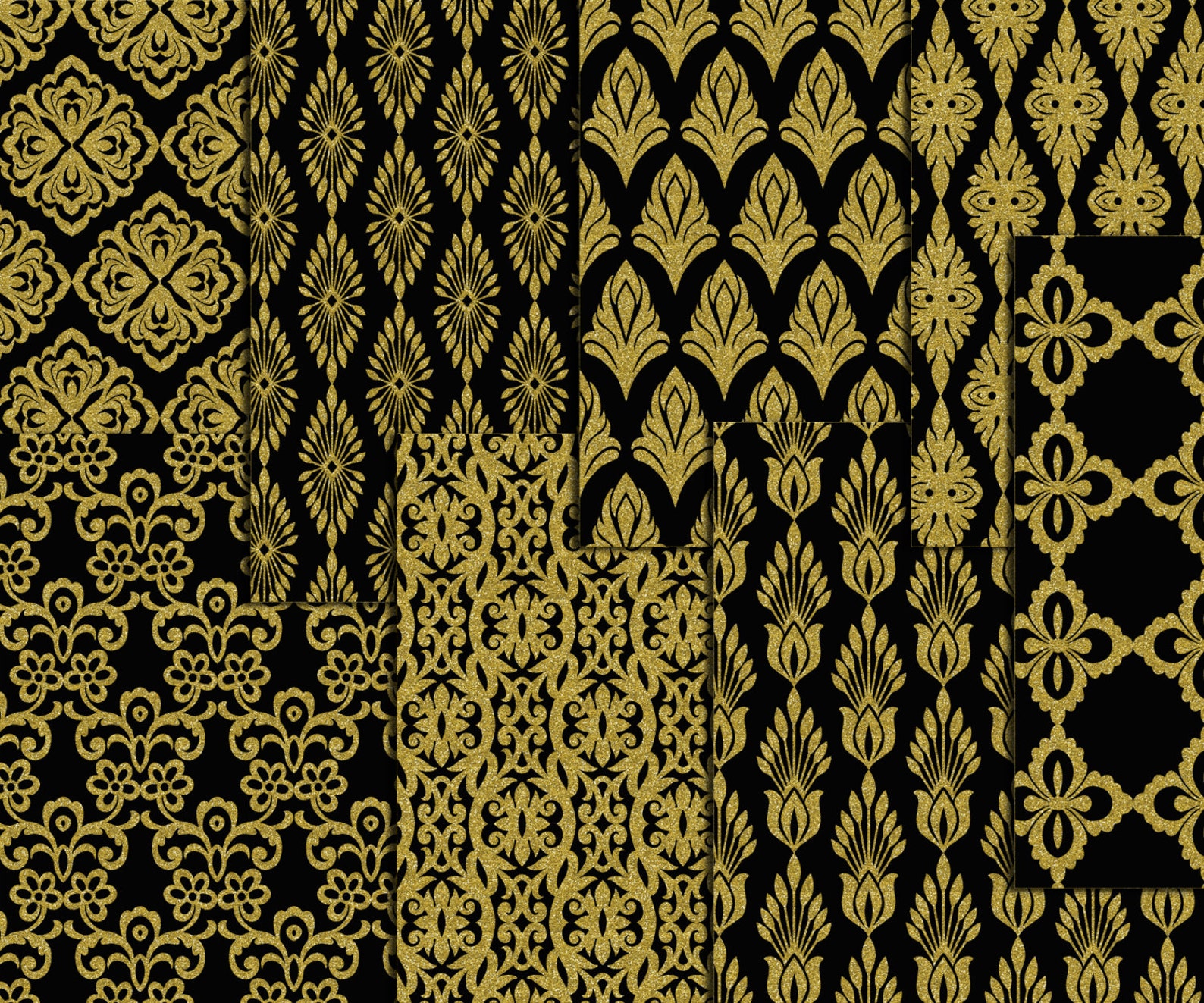Black and Gold Digital Paper: BLACK DAMASK PAPER | Etsy