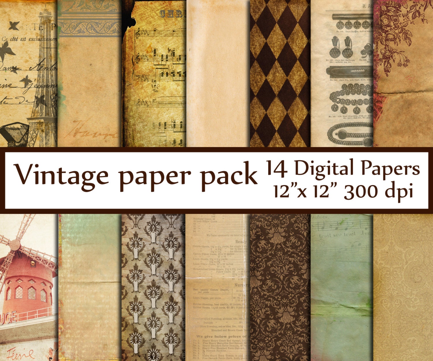 Antique Digital Paper pack: VINTAGE PAPER Ephemera | Etsy