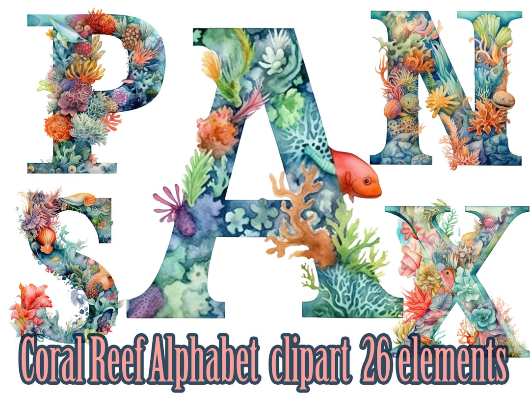 Sea Life Alphabet.coral Reef Letters Png,alphabet Coral Reef,monogram ...