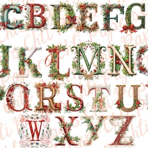 Christmas Alphabet Clipart,christmas Letters Png,embroidery Alphabet ...