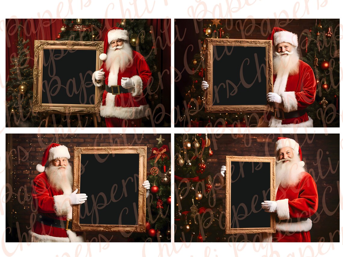 Santa Holding Phot Frame Backdrop, Christmas Digital Backdrop, Santa ...