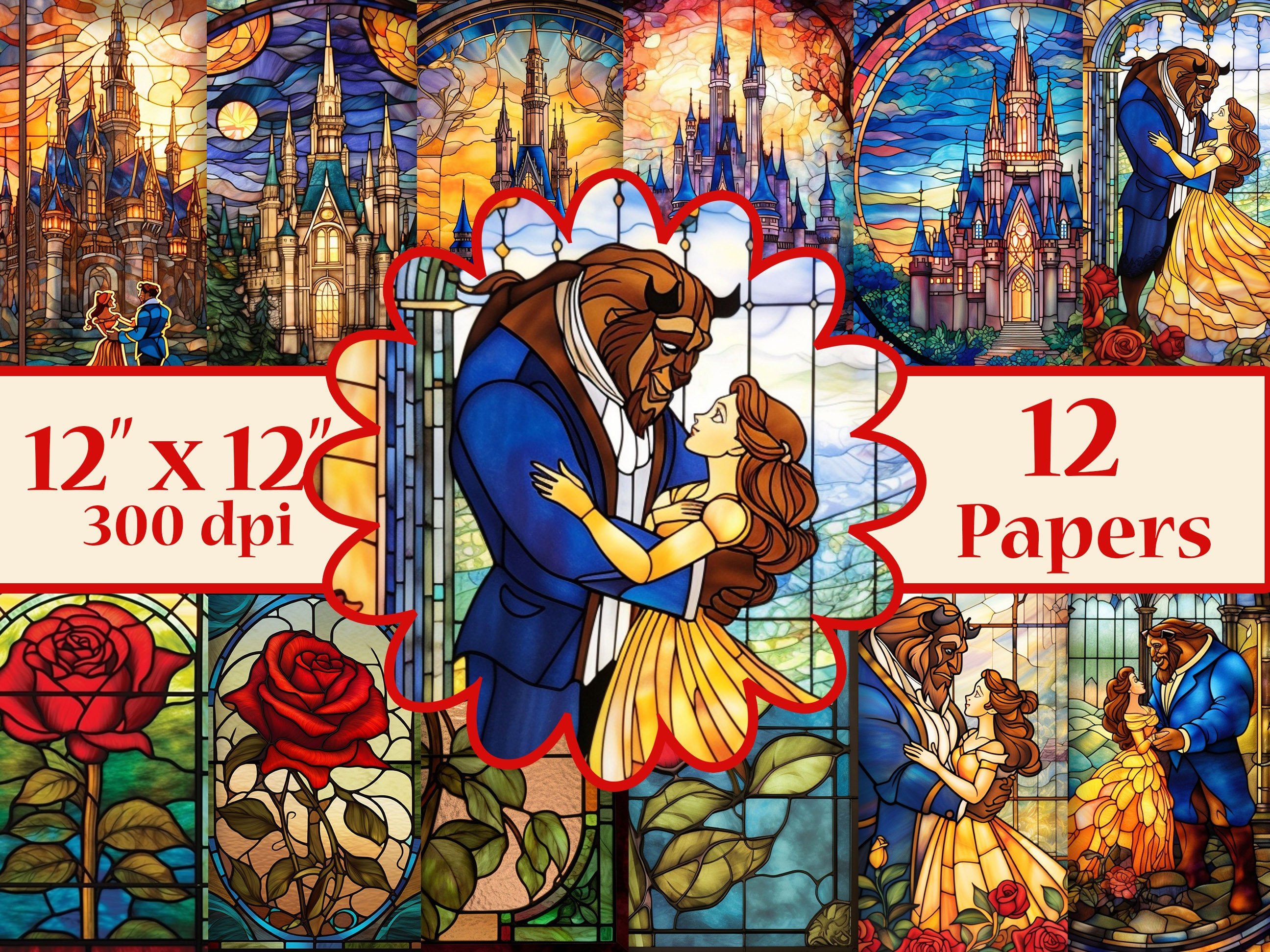 Beauty And The Beast Stained Glass Window Wallpaper