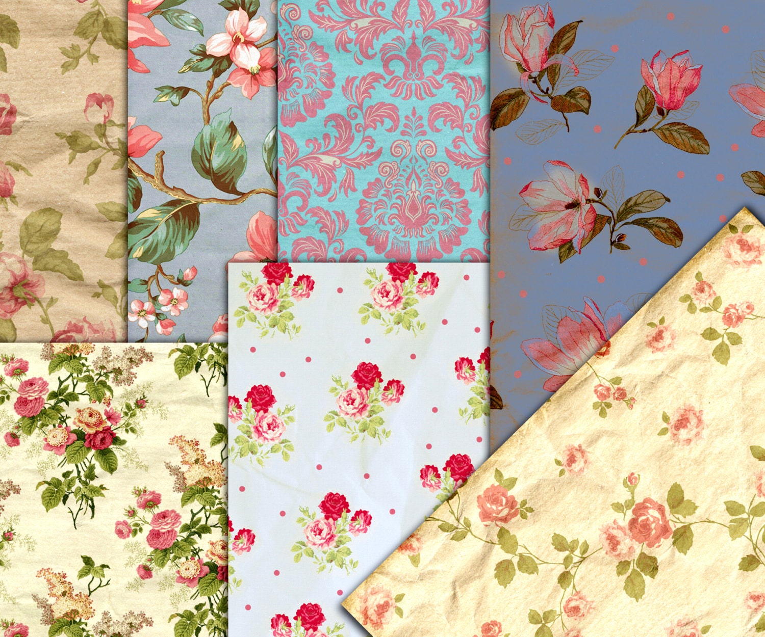 Floral Digital Paper : floral Paper Rose Digital | Etsy