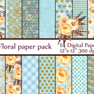 Peony Flower Digital Paper Pack: floral Papers Yellow Flowers Papers ...