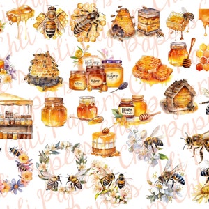 Watercolor Honey Bees Clipart,bee and Honey Png,honey Jar Png,honey ...