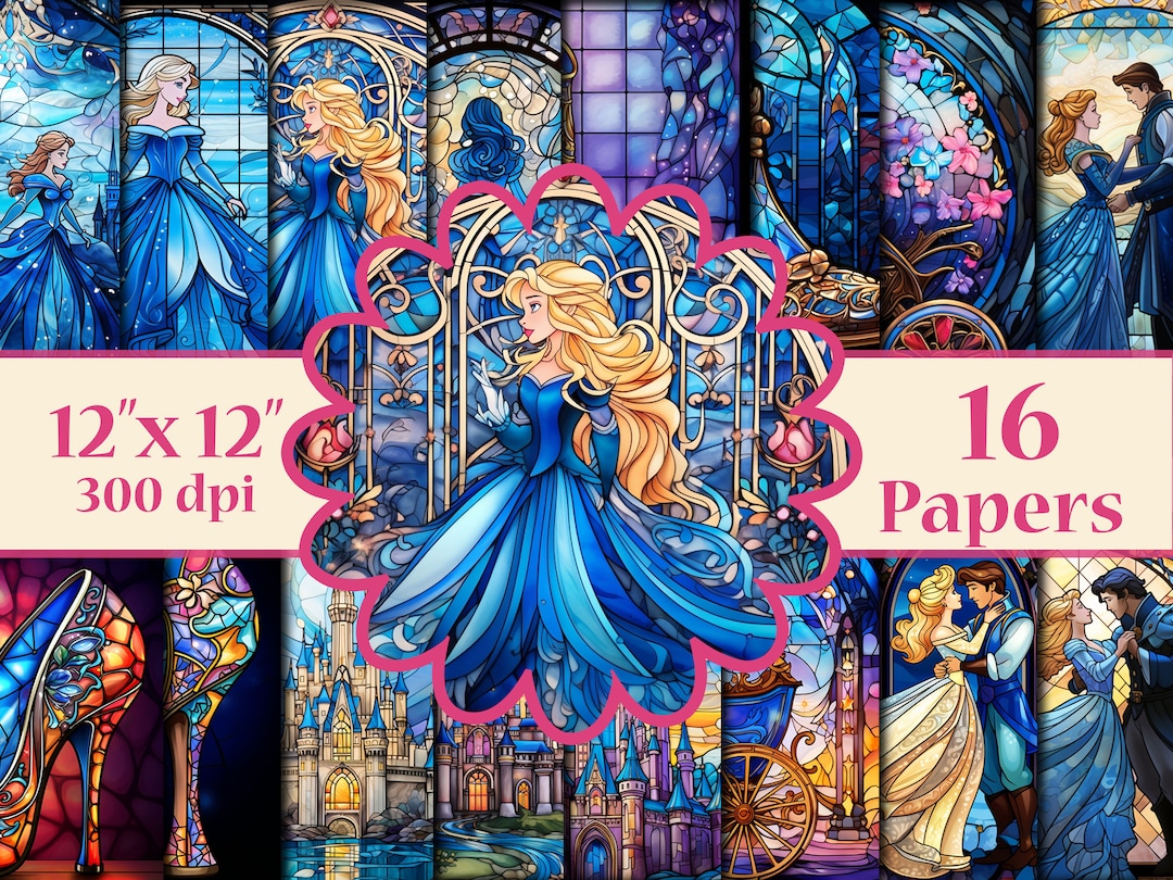 Cinderella Digital Papers,stained Glass Digital Papers,stained Glass ...