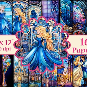 Cinderella Digital Papers,stained Glass Digital Papers,stained Glass ...