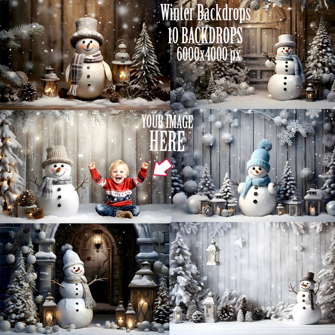 Snowman Backdrop, Christmas Digital Backdrop, Christmas Background ...
