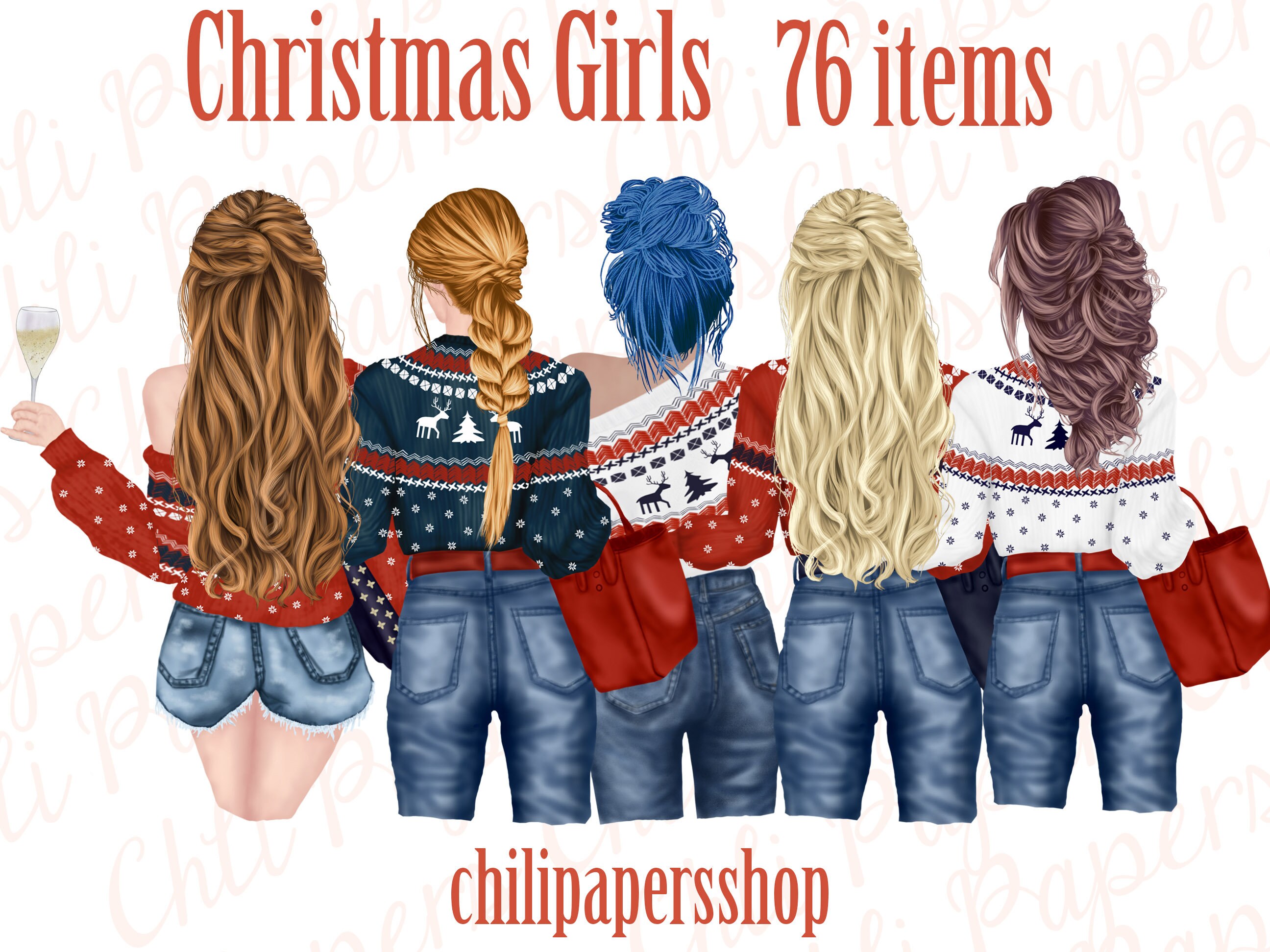 Christmas Girls Clipartmatching Sweatersbest Friends - Etsy