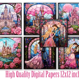 Sleeping Beauty Digital Papers,stained Glass Digital Papers,stained ...