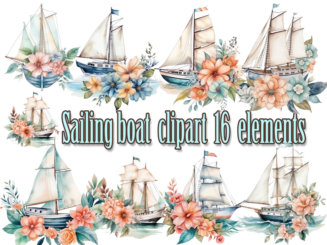 Sailboats Clipart,watercolor Sailboats,floral Sailboats Png,sailing ...
