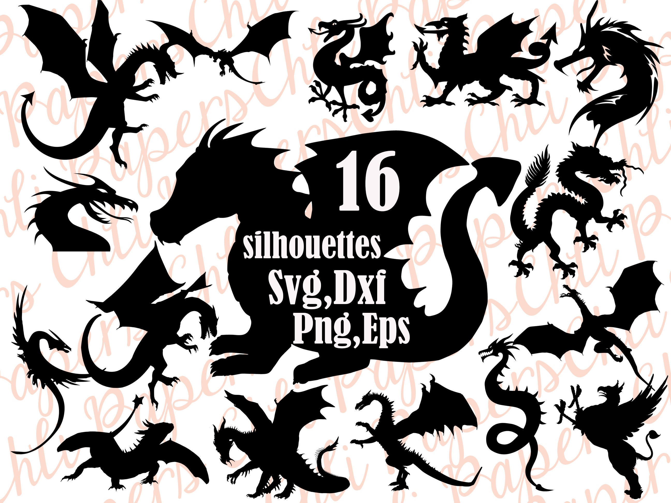 Dragon Silhouette Svg: DRAGON CLIPART Dragon | Etsy