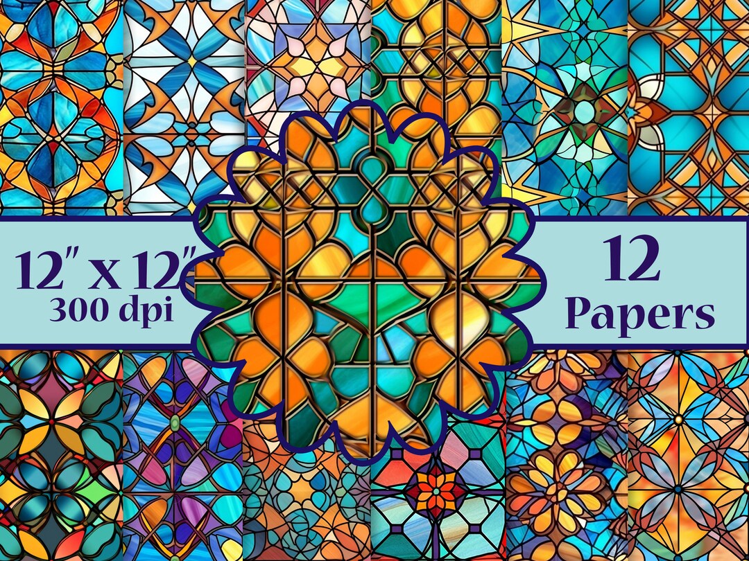 Stained Glass Digital Papers,digital Pattern Paper, Stained Glass ...