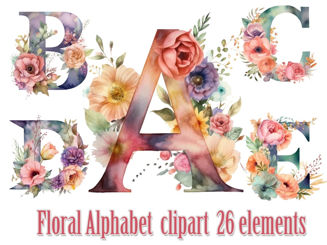 Floral Alphabet Clipart,floral Letters Png,watercolor Alphabet Png ...