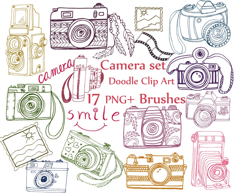 Doodle Camera Clip Art: "camera Clipart" ABR Brushes Retro Cameras ...