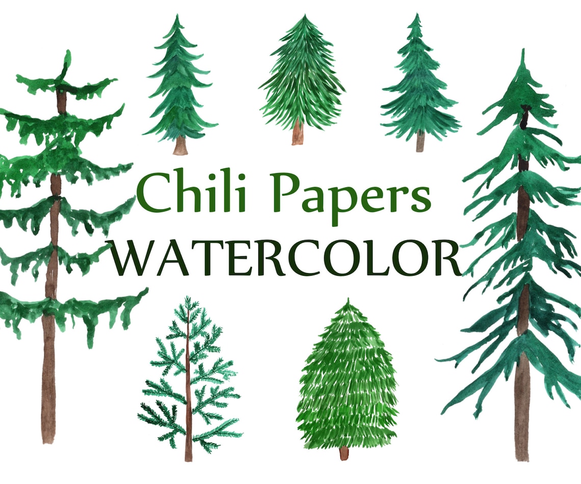 Watercolor Pine Trees Clipart: christmas TREE | Etsy
