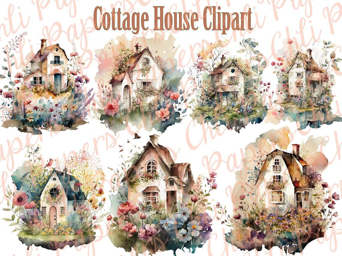 Cute Cottage Clipart Watercolor Housescozy Cottage - Etsy