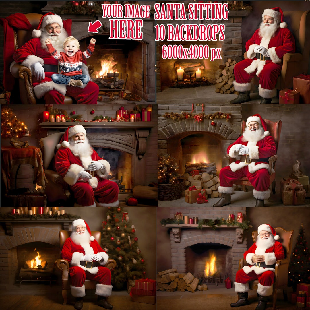 Santa Claus Christmas Digital Backdrop Santa Sitting Backdrops,santa's ...