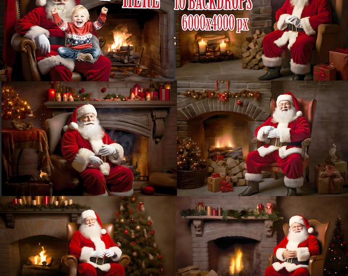 Santa Claus Digital Backdrop, Santa's Workshop, Christmas Digital ...