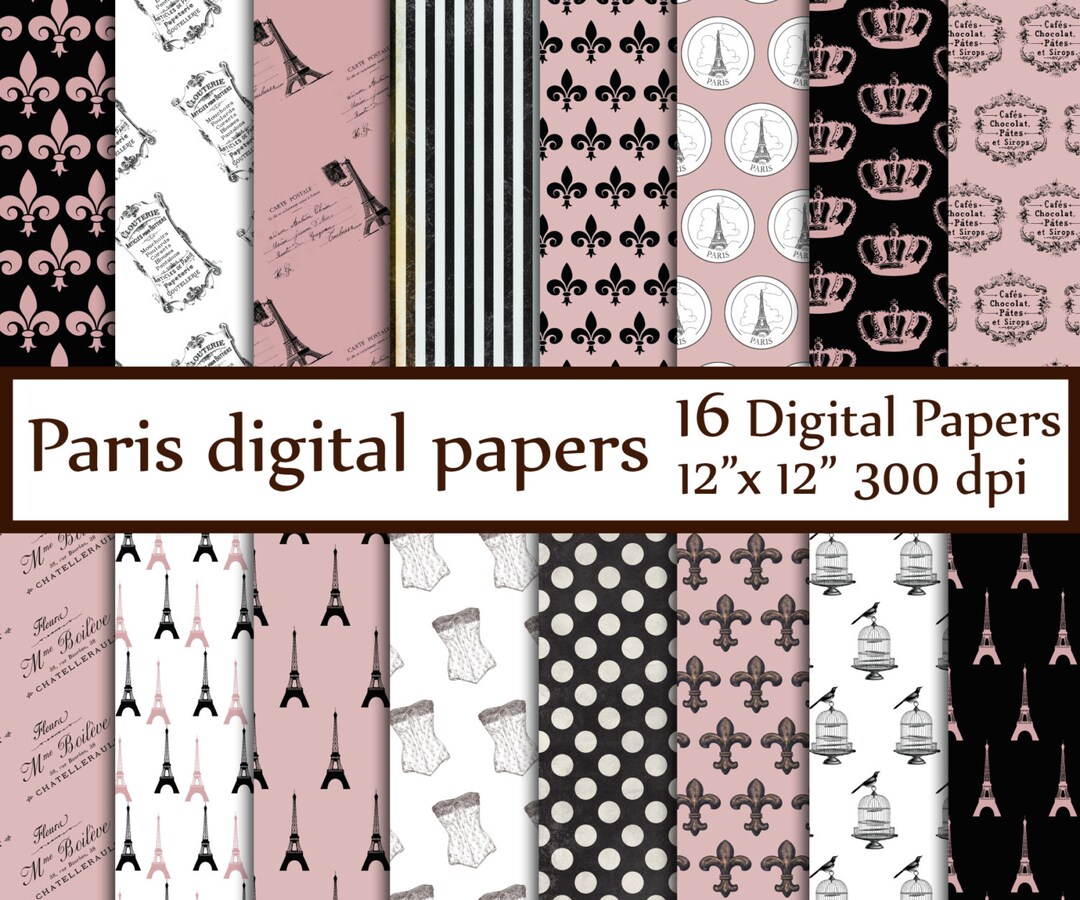 Paris Digital Paper: "eiffel TOWER Paper" Paris Theme Digital Printable ...