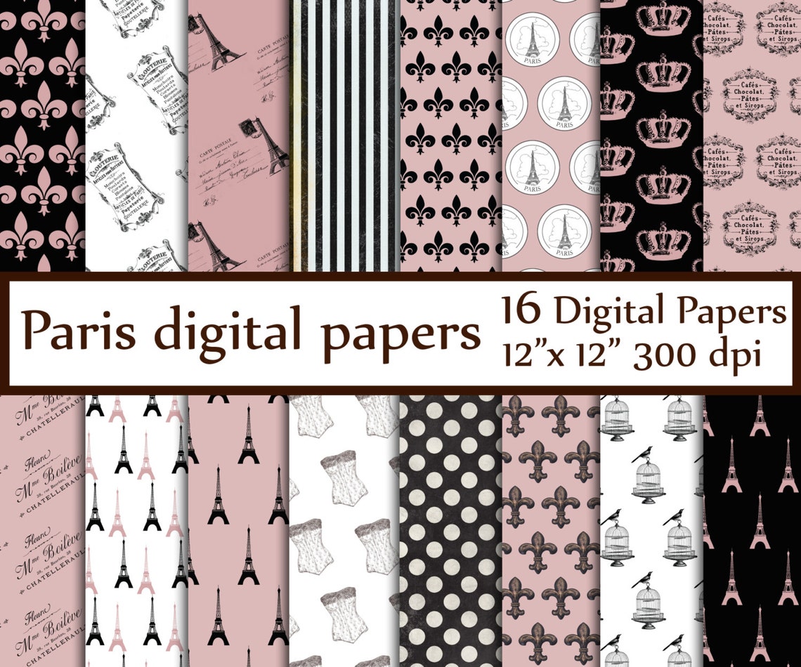 Paris Digital Paper: eiffel TOWER Paper Paris - Etsy