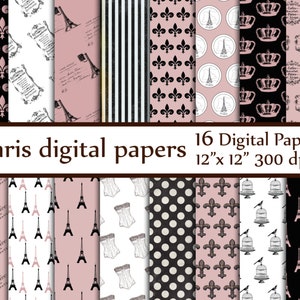 Paris Digital Paper: "eiffel TOWER Paper" Paris Theme Digital Printable ...