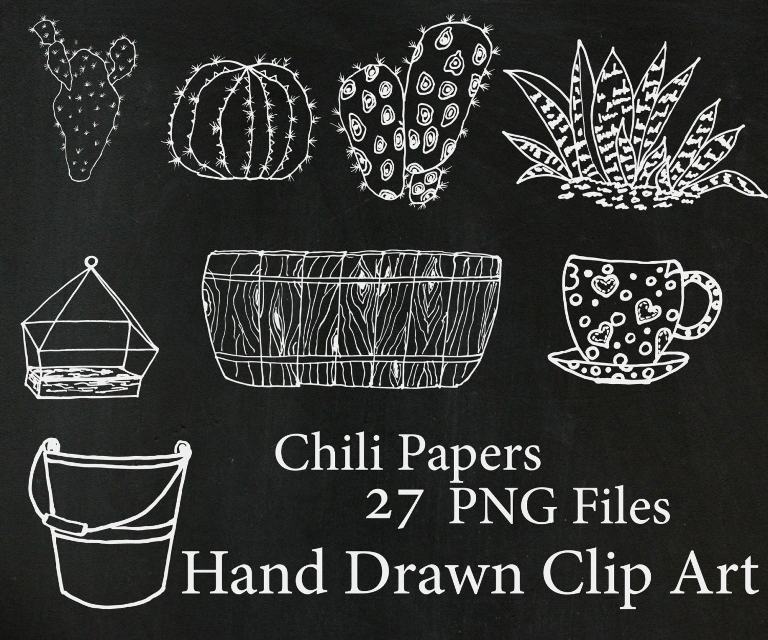 Chalkboard Succulent Clipart: cactus Clipart - Etsy Canada